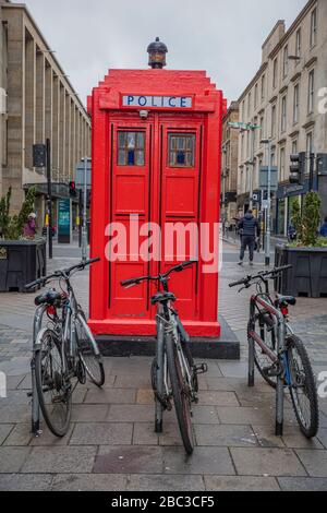 Glasgow in Scotland, Red police box Stock Photo - Alamy