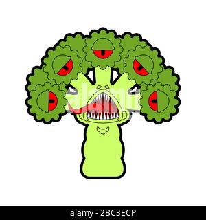 angry face of green broccoli cartoon character style Stock Vector Image ...