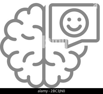 Smiling happy brain icon, mental health, brain care, activity ...