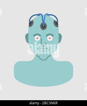 Wires from head. Future technology consciousness. Artificial ...