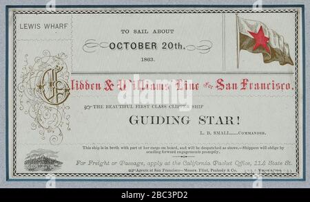 GUIDING STAR Clipper ship sailing card half cargo on board Stock Photo ...