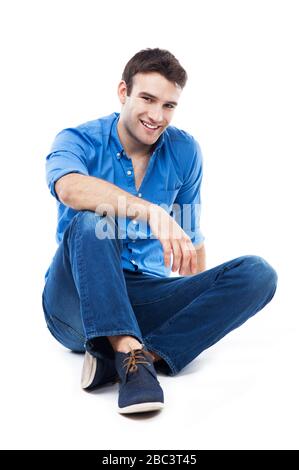 Young handsome business man over isolated background covering one eye ...