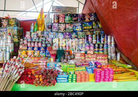 Assorted kinds of fireworks in a store shelve Stock Photo - Alamy
