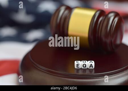 Justice mallet and EQA acronym close up. Emergency quota act. Justice ...