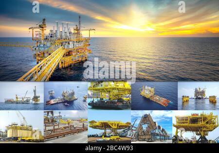 Offshore oil and gas industry, worker working on oil and gas wellhead ...