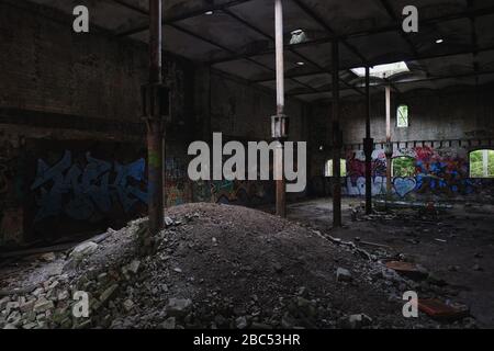 The derelict Maltings, old brick industrial building seen from the ...