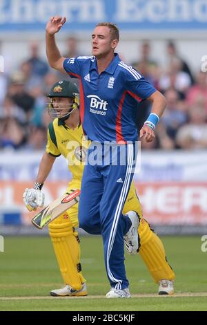 England's Stuart Broad looks on during the interviews after the fifth ...