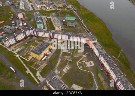 Pevek, Russia - August 2, 2019: View of residential quarters of the ...