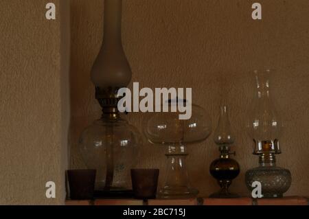 Oil lamps. Ornament on the mantelpiece. Light source. The Middle Ages ...