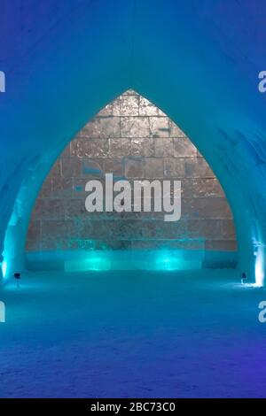 Inside the ice castle with colorful LED lights Stock Photo - Alamy