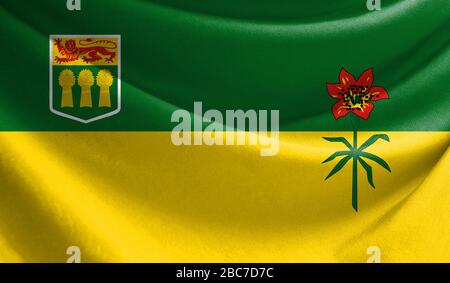 Realistic flag of Saskatchewan on the wavy surface of fabric Stock ...