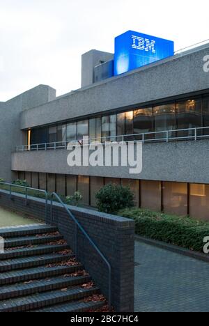 Concrete brutalist architecture & logo of IBM Southbank building people ...