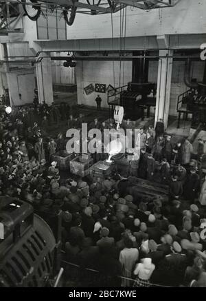 The first casting of the iron at the Sovietic steel plant Stalin ...