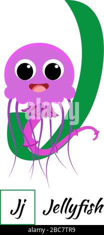 Jellyfish. J letter. Cute children animal alphabet in vector. Funny ...