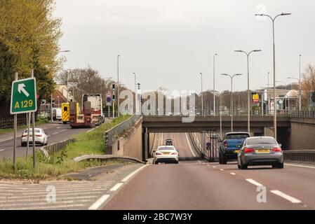 Rayleigh Weir underpass junction of A127 with traffic. Roundabout ...