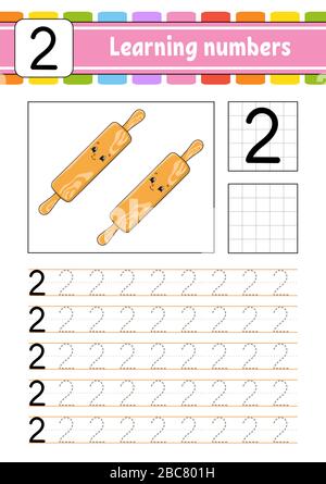 Number 2. Trace and write. Handwriting practice. Learning numbers for ...