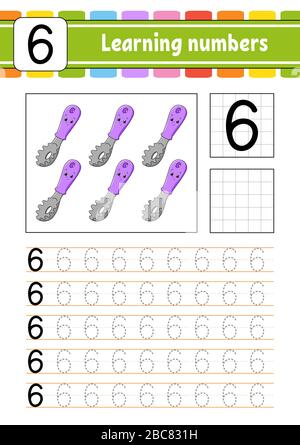 Trace number 6. Handwriting practice. Learning numbers for kids ...