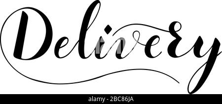 Vector hand written delivery text isolated on white background. Food or ...