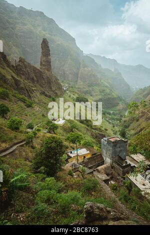Picturesque landscape of volcanic mountain covered with red sand ...