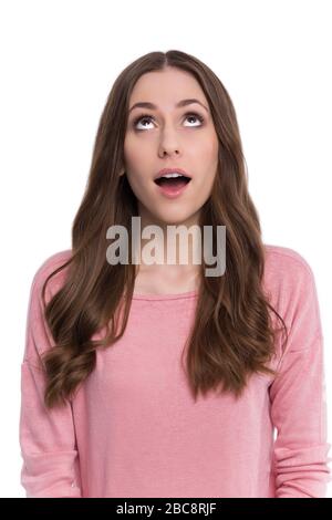 Curious beautiful Woman looking up-contemplation Stock Photo - Alamy
