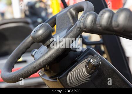 The steering wheel and lever hydraulic system of forklifts Stock Photo ...