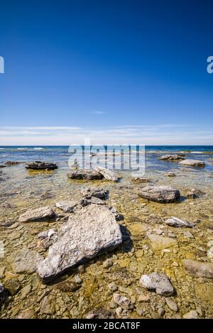 Sweden, Faro Island, Langhammars Area, Langhammar coastal limestone ...
