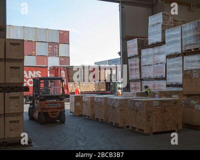 Dispatch of cargo crates at CTT Container Terminal Tollerort and DCP ...