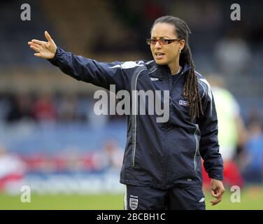 England Head Coach Hope Powell on the team bench prior to the start of ...