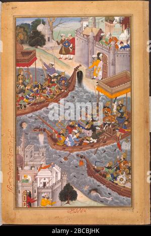 Mughal Emperor Akbar (r. 1556-1605) holds a religious assembly in the ...