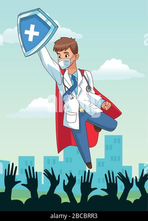 super doctor flying with shield Stock Vector Image & Art - Alamy