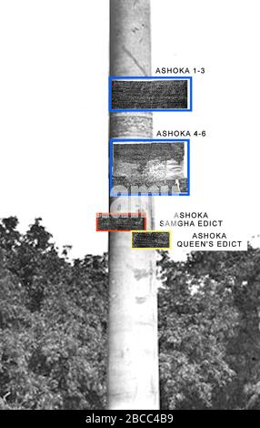 Samudragupta inscription on the Allahabad pillar of Ashoka Stock Photo ...