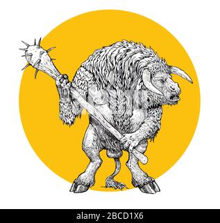 Monster illustration. Minotaur and cyclops anatomy comparison. Fantasy ...