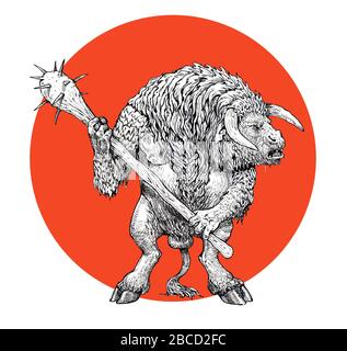 Monster illustration. Minotaur and cyclops anatomy comparison. Fantasy ...