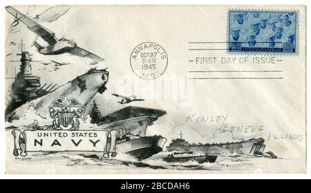 NAVY DAY 1945 Vintage USA American post war WW2 propaganda poster 'A ...