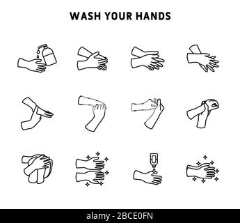 Wash hands icon set for infographic or website. Step by step hand ...