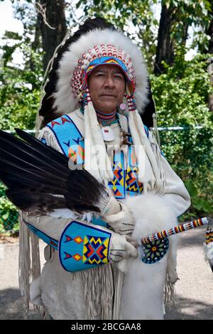 North American Plaims Native Indian in traditional dress at Pow Wow in ...