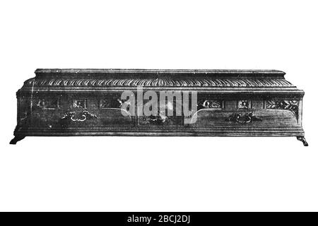 COFFIN hand carved - Original Vintage 1880s Victorian age illustration ...