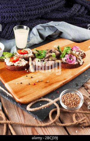 Assortment of typical snacks of Basque Country and Navarre, pinchos or ...