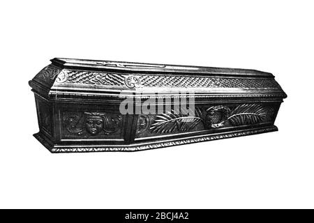 COFFIN hand carved - Original Vintage 1880s Victorian age illustration ...