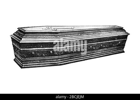 COFFIN hand carved - Original Vintage 1880s Victorian age illustration ...