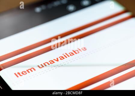 item unavailable text on smart phone screen Stock Photo - Alamy