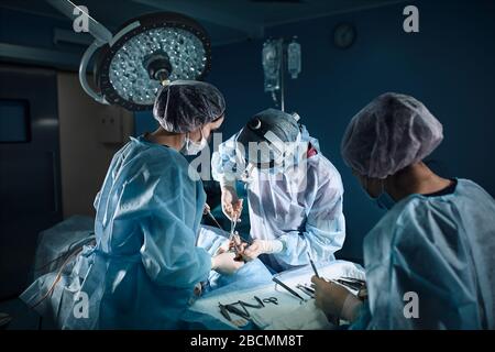 Close-up Shot in the Operating Room of Surgical Table with Instruments ...