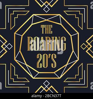 The roaring 20s background template in vintage art deco style. Gold and ...