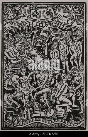Medieval representation. Hell. Torments of sinners. Engraving. Later ...