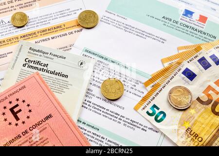 A french driver's license, a vehicle registration certificate and a car ...