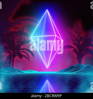 Synthwave neon grid futuristic background with folder icon in space ...