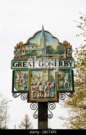 Village sign post for Great Gonerby, Grantham in Lincolnshire Stock ...
