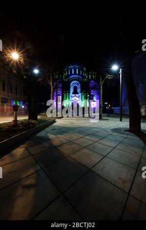 Soboras Church in Kaunas city, Lithuania during light show at night ...
