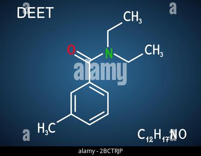 DEET, diethyltoluamide, N,N-Diethyl-meta-toluamide C12H17NO molecule ...