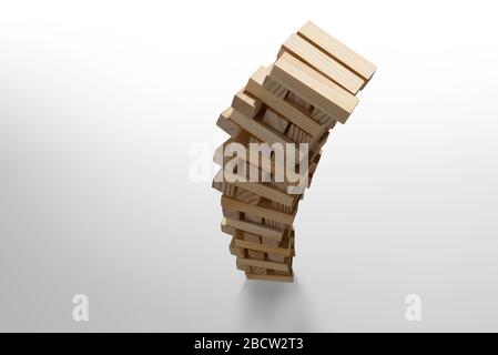 Wooden block tower game collapses isolated on white background with ...